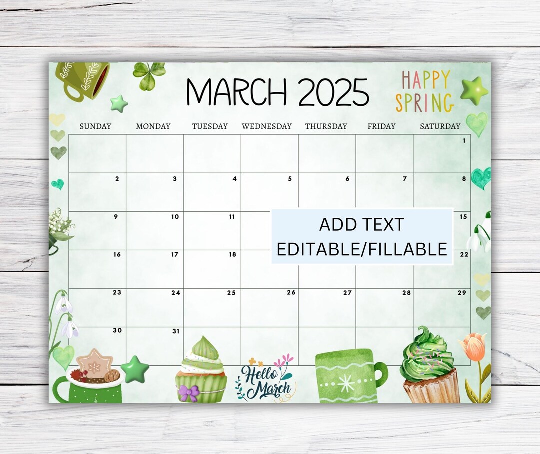 EDITABLE March 2025 Calendar, Printable March Digital Planner, Kids ...