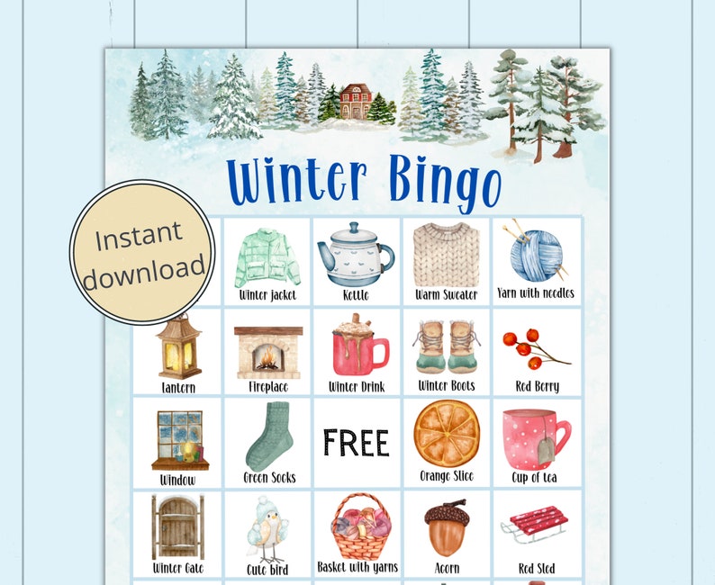 PRINTABLE Winter Bingo Game, Bingo Game, Bingo Games, Bingo Activities ...