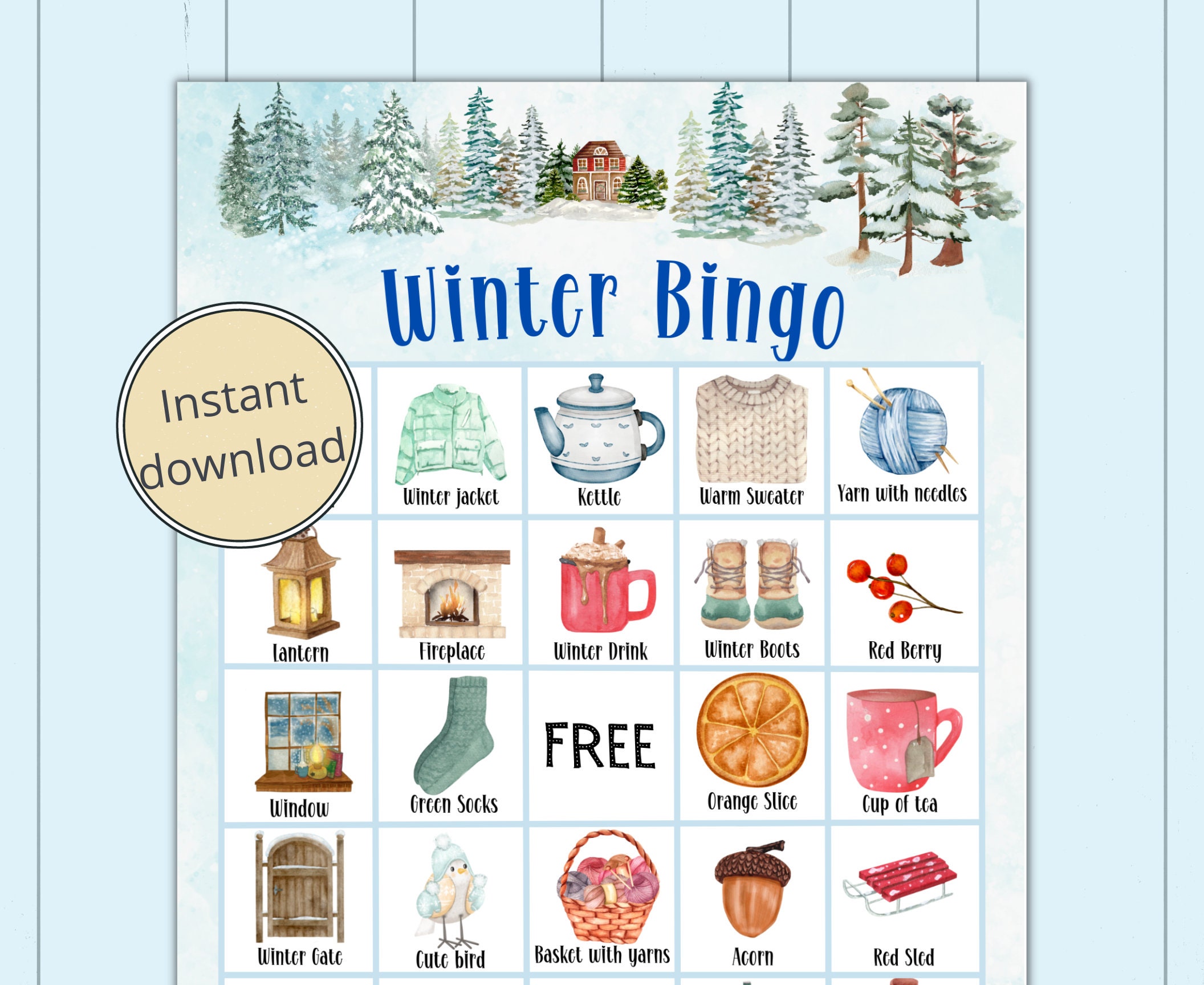 PRINTABLE Winter Bingo Game, Bingo Game, Bingo Games, Bingo Activities ...