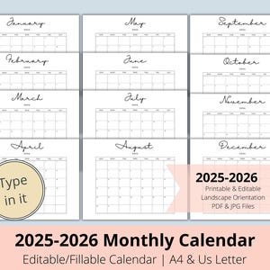 2025- 2026 Editable Printable Calendars | 2025 2026 Minimalist Calendar ...