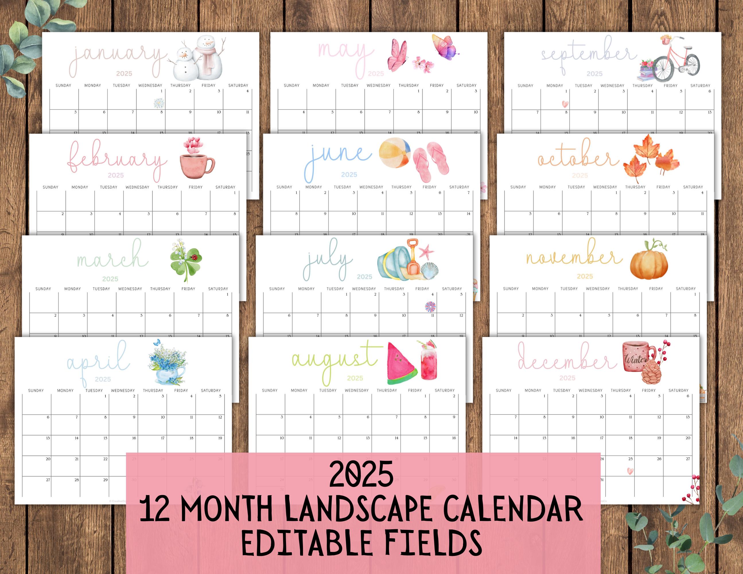 2025 EDITABLE Printable Watercolor Calendar,printable Fillable Monthly ...