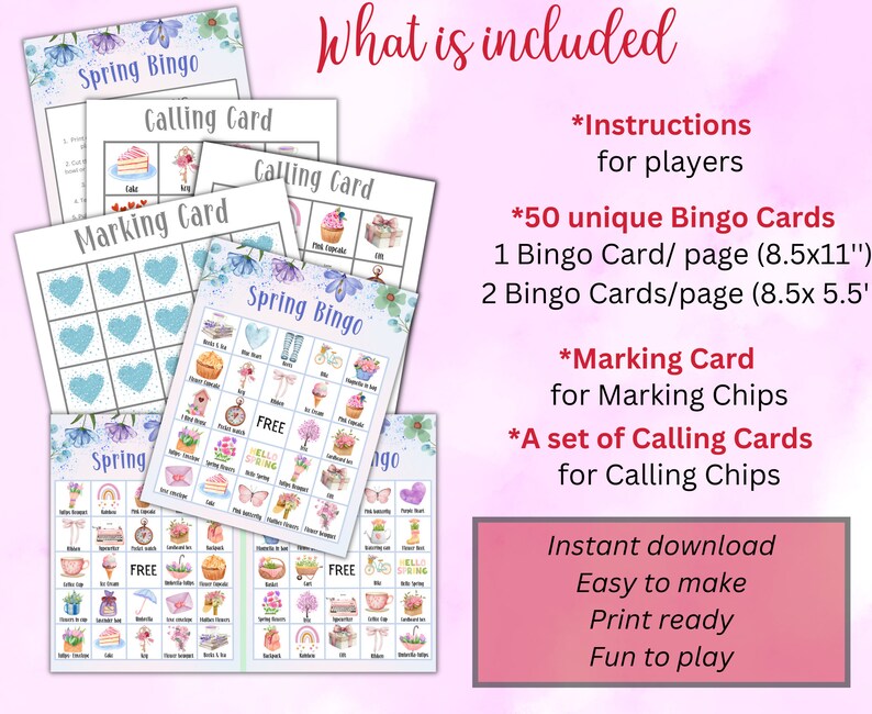 PRINTABLE SPRING Bingo Game With 50 Unique Bingo Cards, Bing Game ...