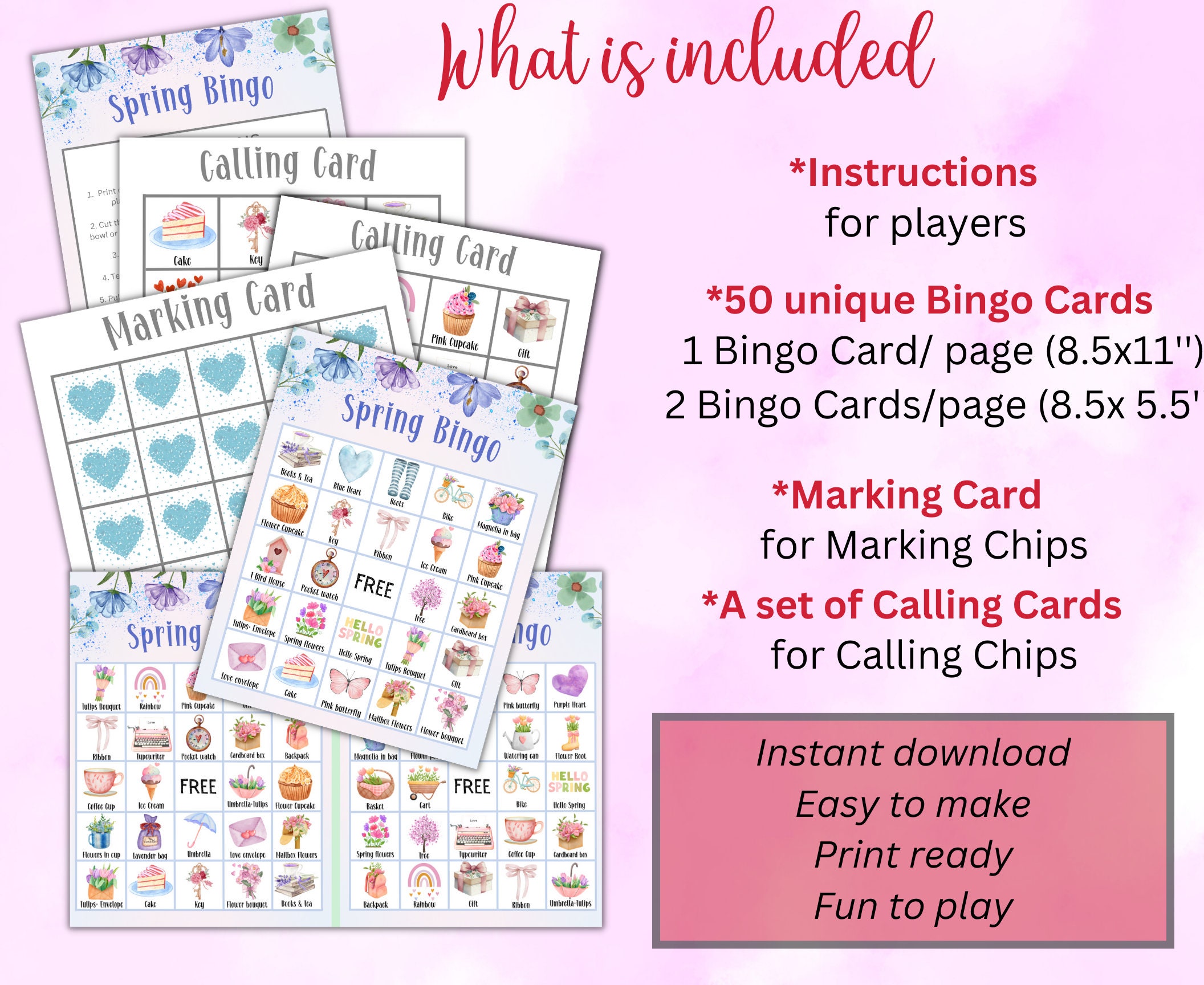 PRINTABLE SPRING Bingo Game With 50 Unique Bingo Cards, Bing Game ...