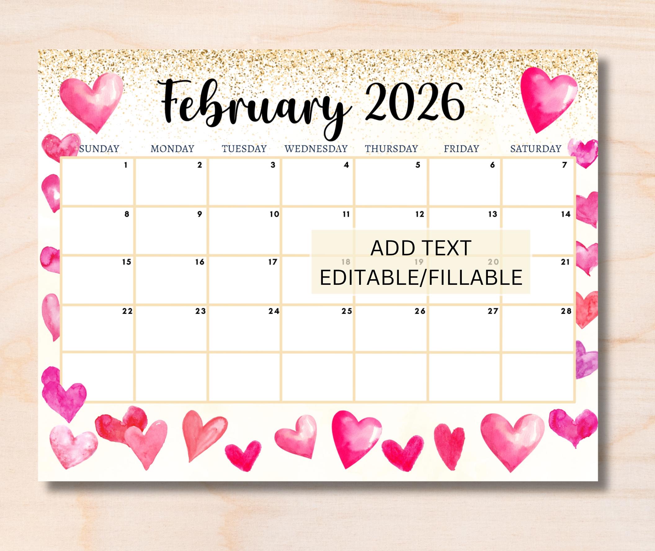EDITABLE February 2026 Calendar, Cute Spring 2026 Planner PDF, Cute ...