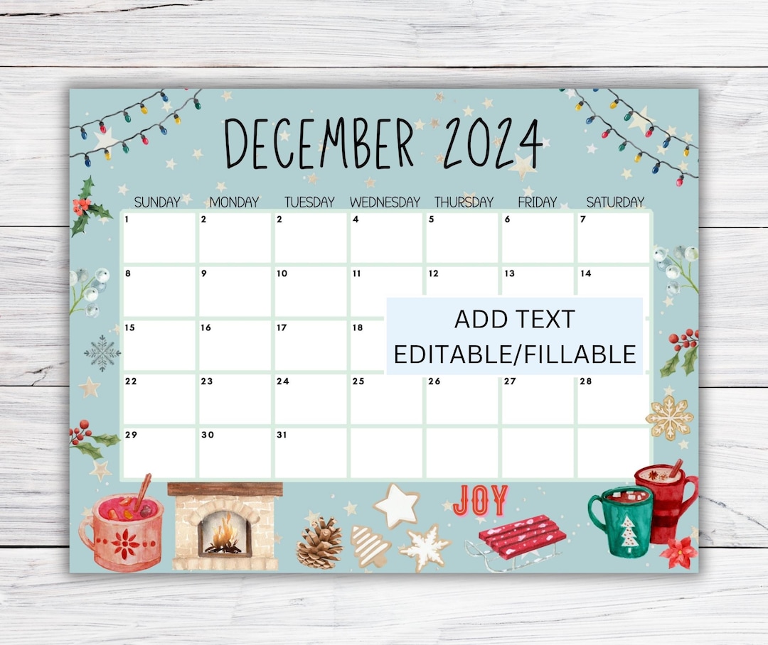 EDITABLE December 2024 Calendar, Wall Calendar 2024, Fridge Calendar ...