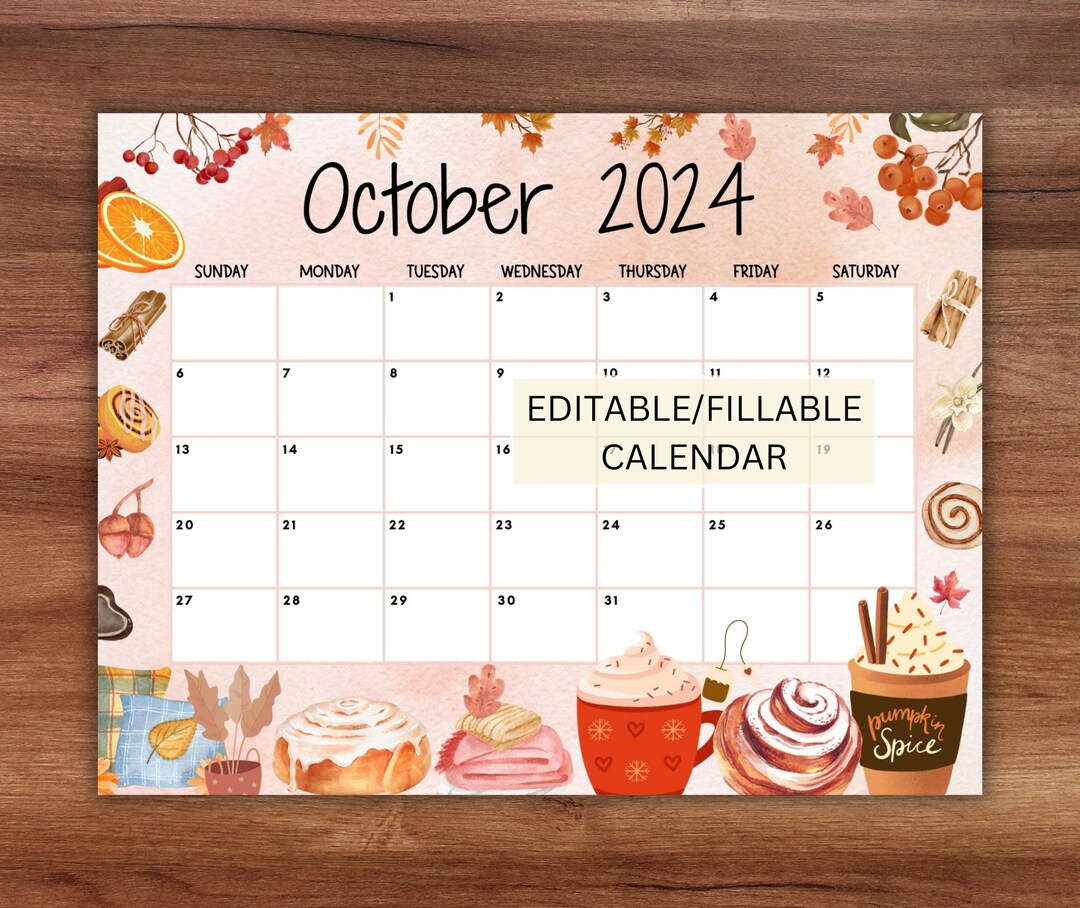 EDITABLE October 2024 Calendar, Relaxing Cozy Autumn, Cozy Fall ...