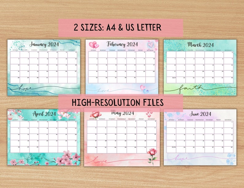 EDITABLE Monthly Calendar 2024 Bundle, Printable Fillable 2024 Calendar ...