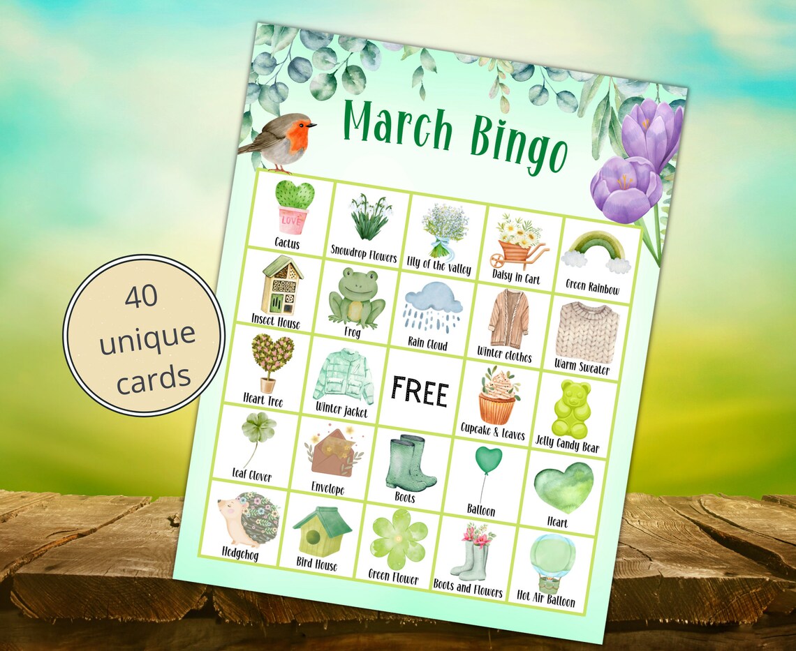 PRINTABLE MARCH Bingo Game With 40 Unique Bingo Cards, Bing Game ...