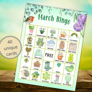 PRINTABLE MARCH Bingo Game With 40 Unique Bingo Cards, Bing Game ...