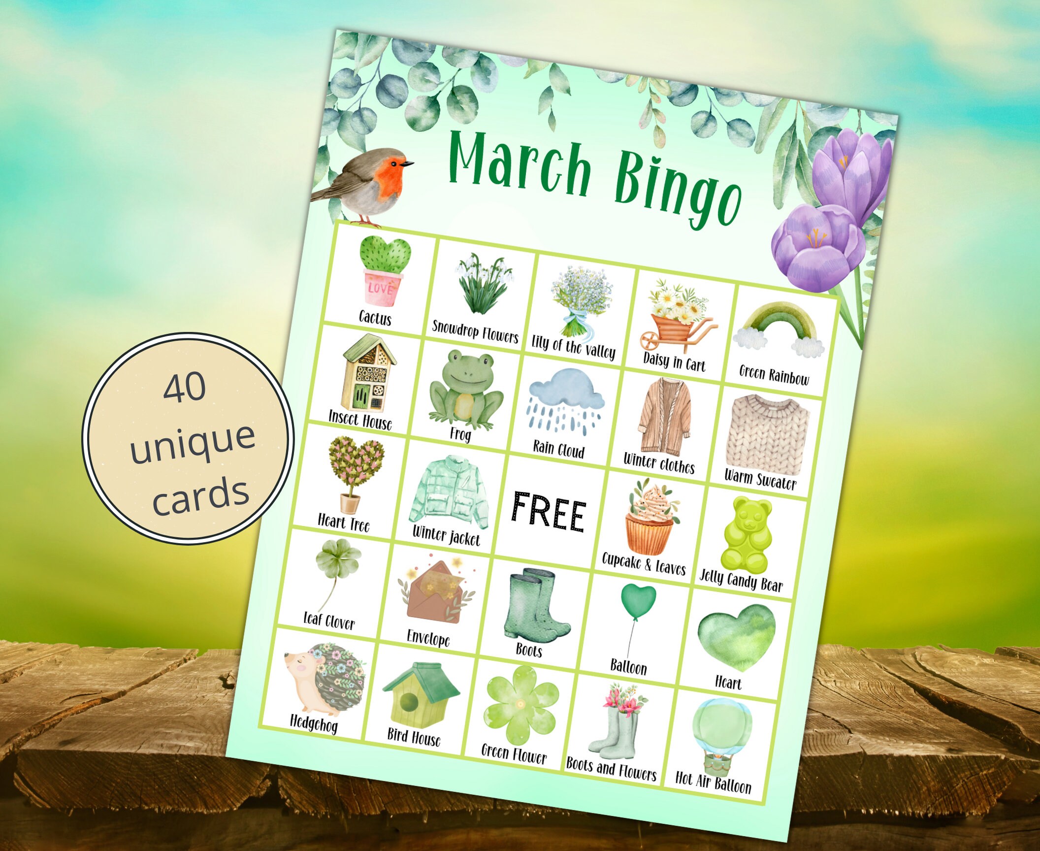 PRINTABLE MARCH Bingo Game With 40 Unique Bingo Cards, Bing Game ...