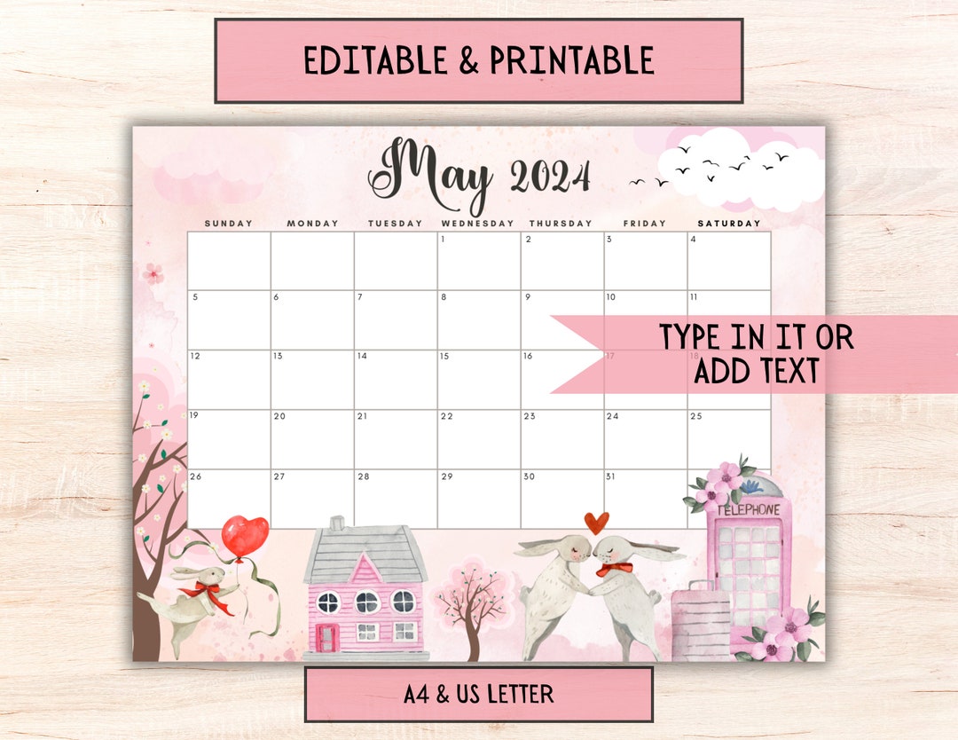 Editable May 2024 Calendar, Fillable Classroom Calendar, May Monthly ...