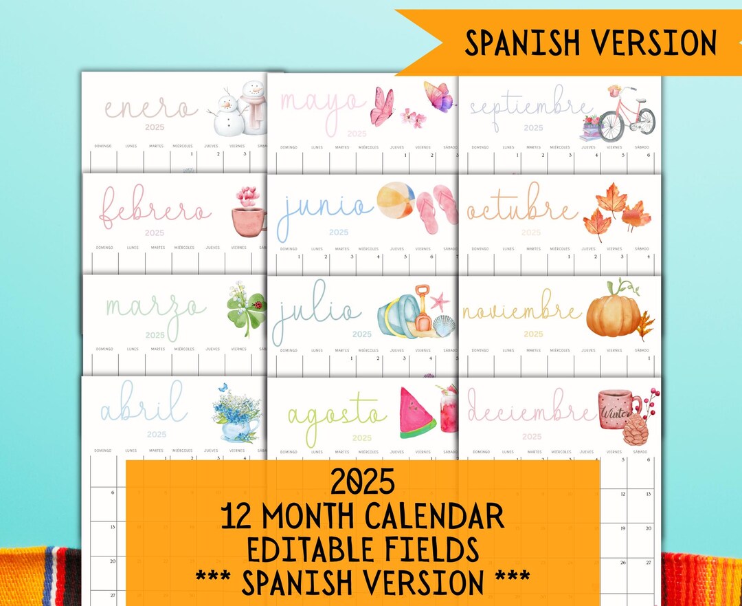 Spanish 2025 EDITABLE Printable Calendar 2025 Calendario En Español ...