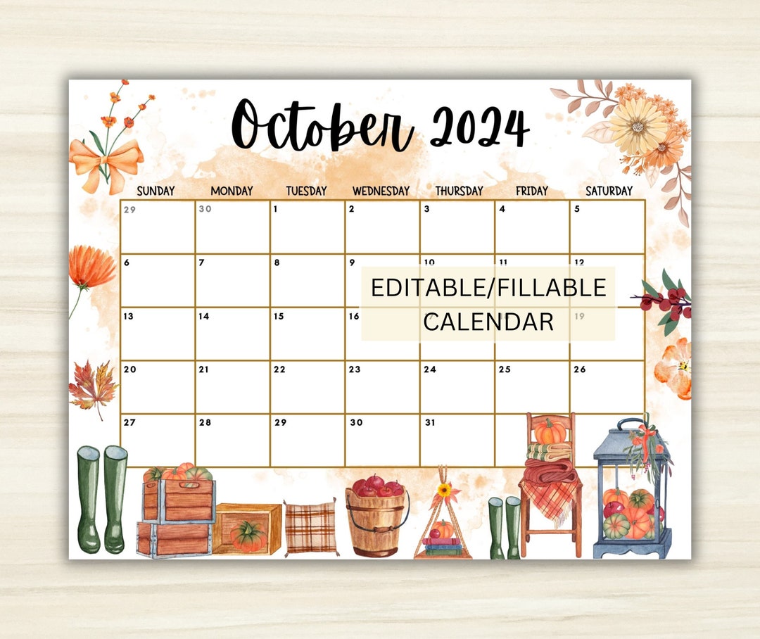 EDITABLE October 2024 Calendar, Cute Fillable Printable Monthly ...