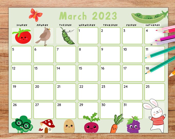 PRINTABLE MARCH Calendar X2 PRINTABLE Kids Calendar Planner,kids ...