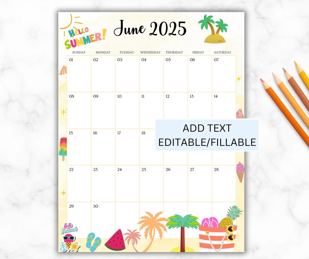 EDITABLE June 2025 Calendar, Printable Classroom Calendar, Editable ...