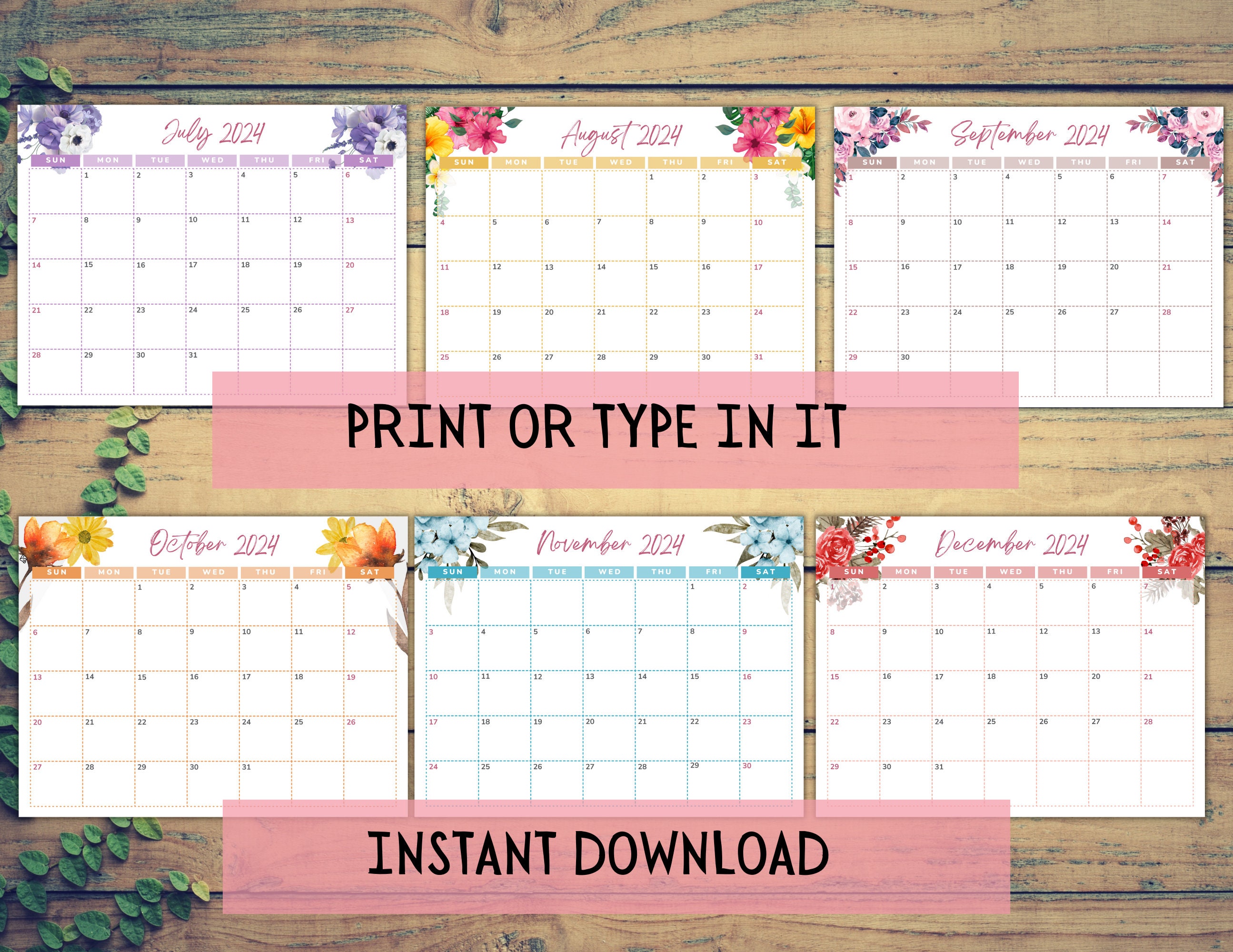 Calendar 2024 EDITABLE Fillable Printable Monthly Calendar Bundle Pack ...