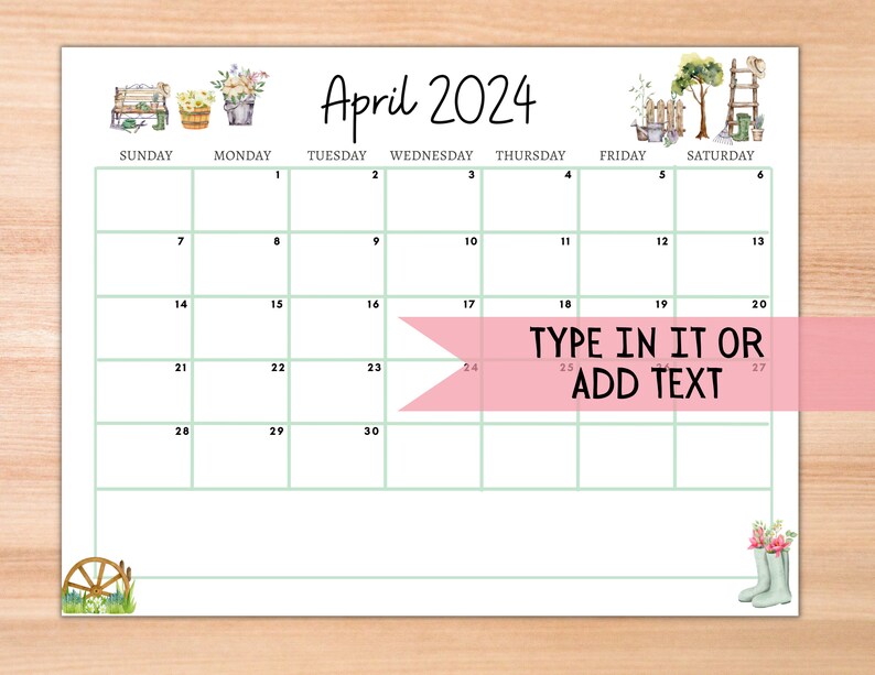 EDITABLE April 2024 Calendar Fillable Printable Monthly Planner for ...