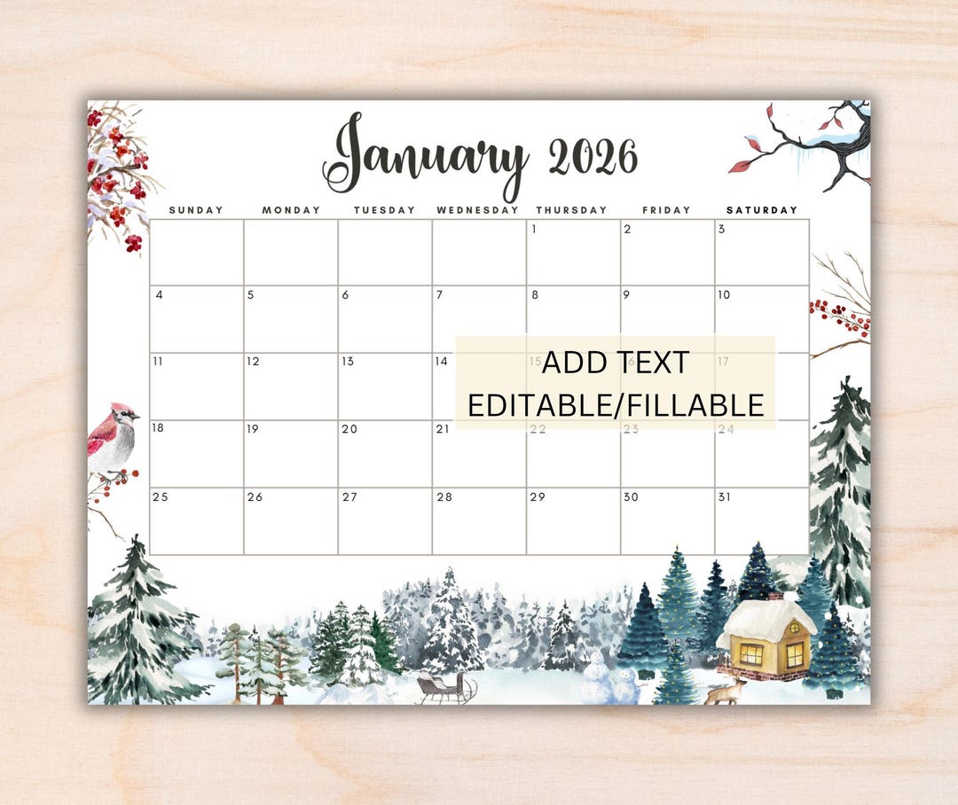 EDITABLE January 2026 Calendar, Printable Fillable Monthly Planner ...