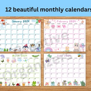 EDITABLE Monthly Calendar 2024 Bundle, Cute Whole Year 2024 Calendar ...