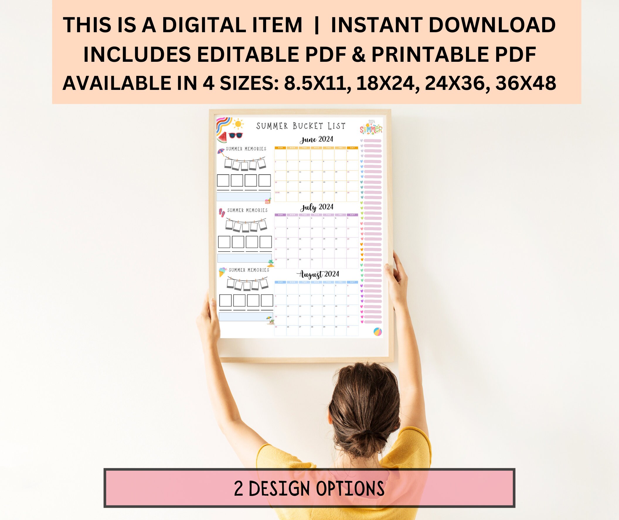 EDITABLE Summer Calendar Poster With Bucket List 3 Months To-do Planner ...