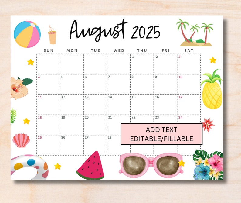 EDITABLE August 2024 Calendar, Fillable Printable Classroom Calendar ...