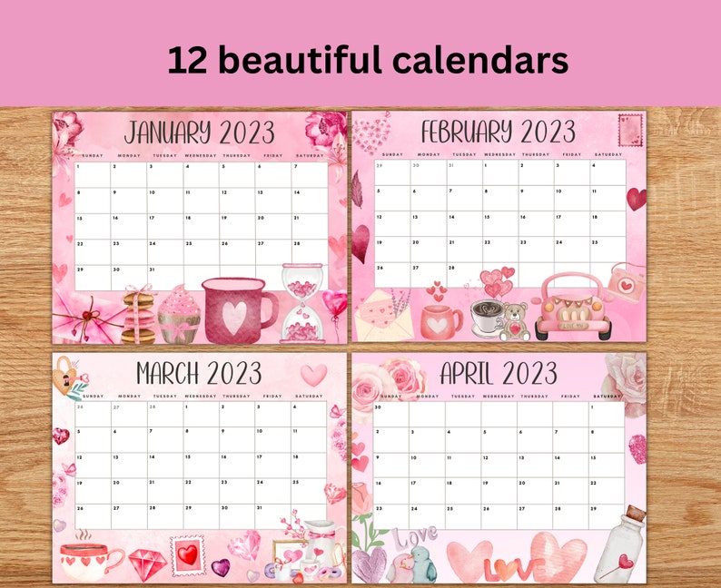 EDITABLE Monthly Calendar 2023 Bundle in Pink Whole Year 2023 - Etsy