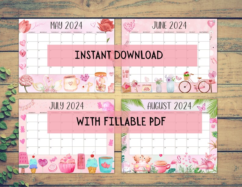 EDITABLE Monthly Calendar 2024 Bundle, Cute Editable 2024 PDF Calendar ...