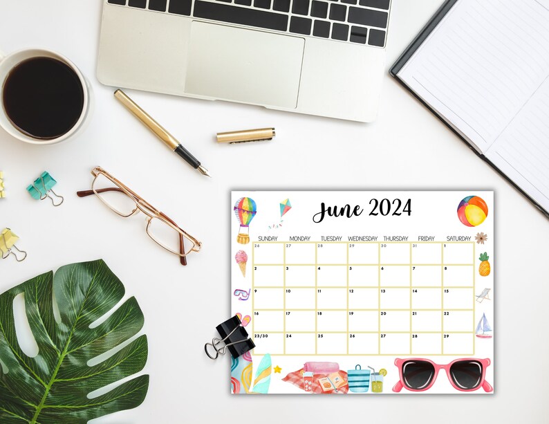EDITABLE June 2024 Calendar, Printable Wall Calendar 2024, Cute ...