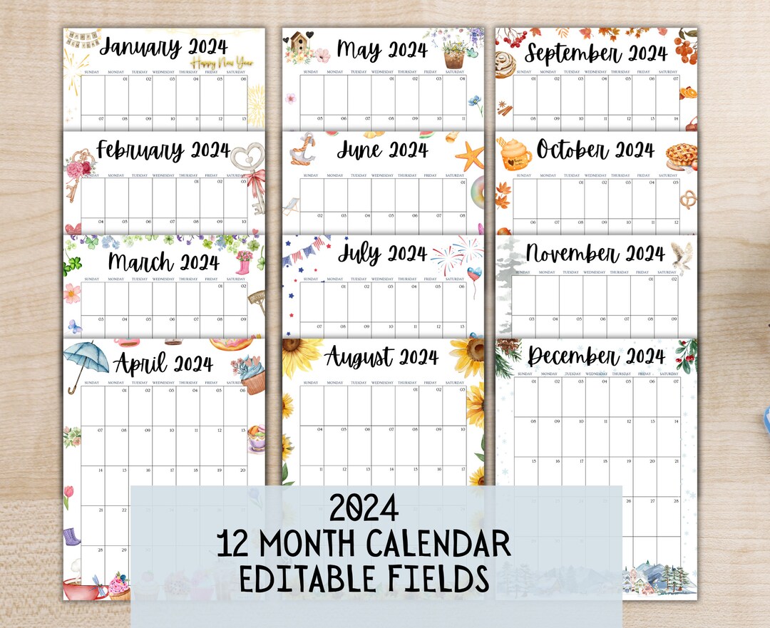 2024 EDITABLE Printable Wall Calendar, Printable Fillable Monthly ...
