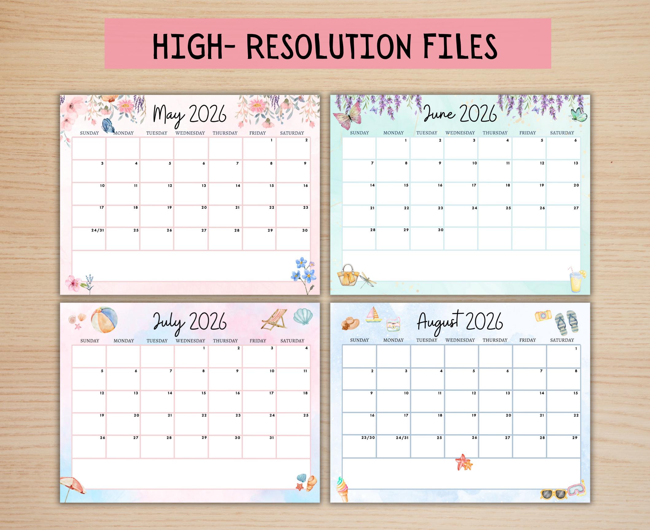 2026 EDITABLE Printable Watercolor Calendar, Printable Fillable Monthly ...