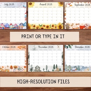EDITABLE Monthly Calendar 2026 Bundle, Cute Printable Fillable Monthly ...