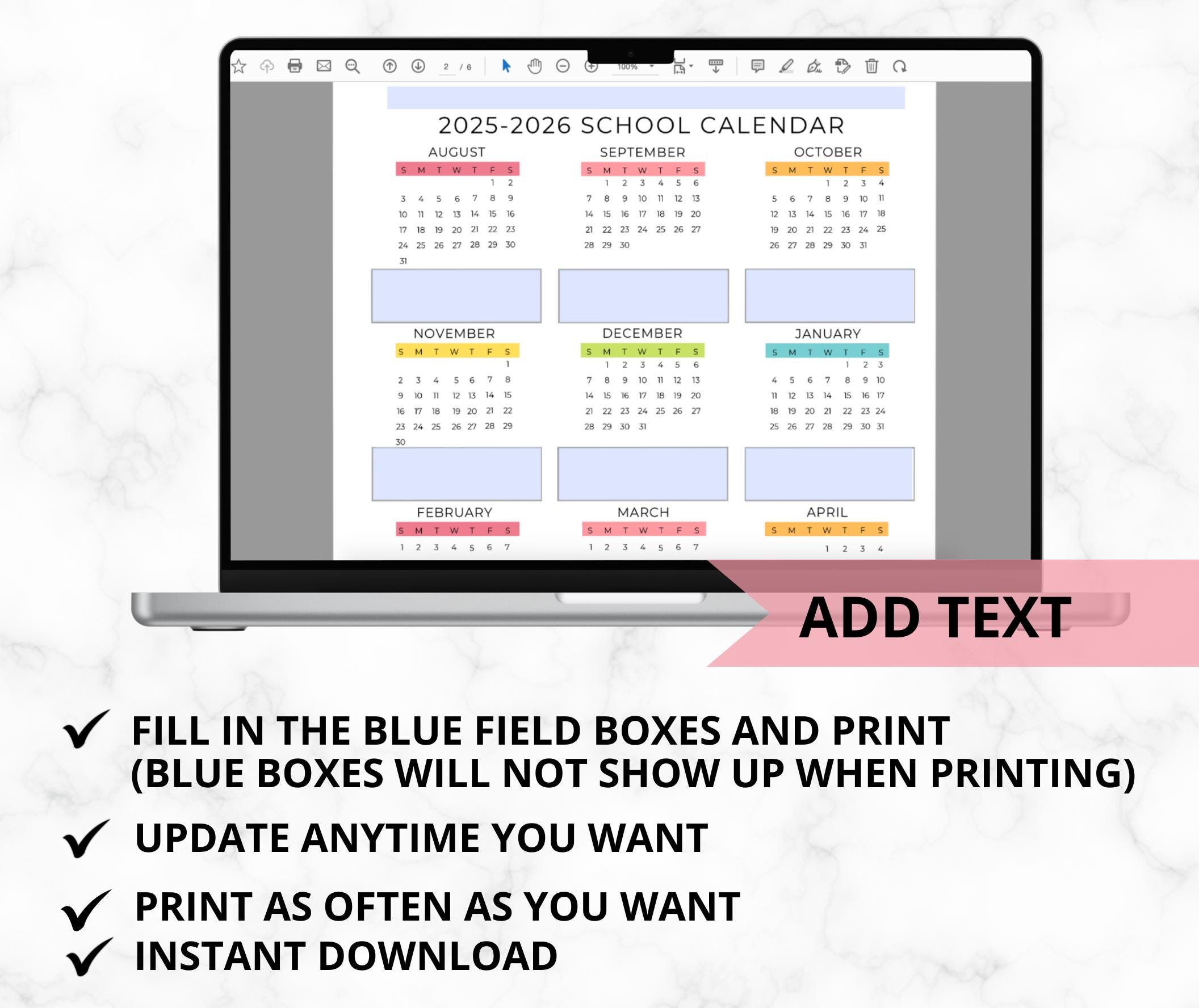 Editable School Year Calendar 2025-2026 for Preschool, Kindergarten ...