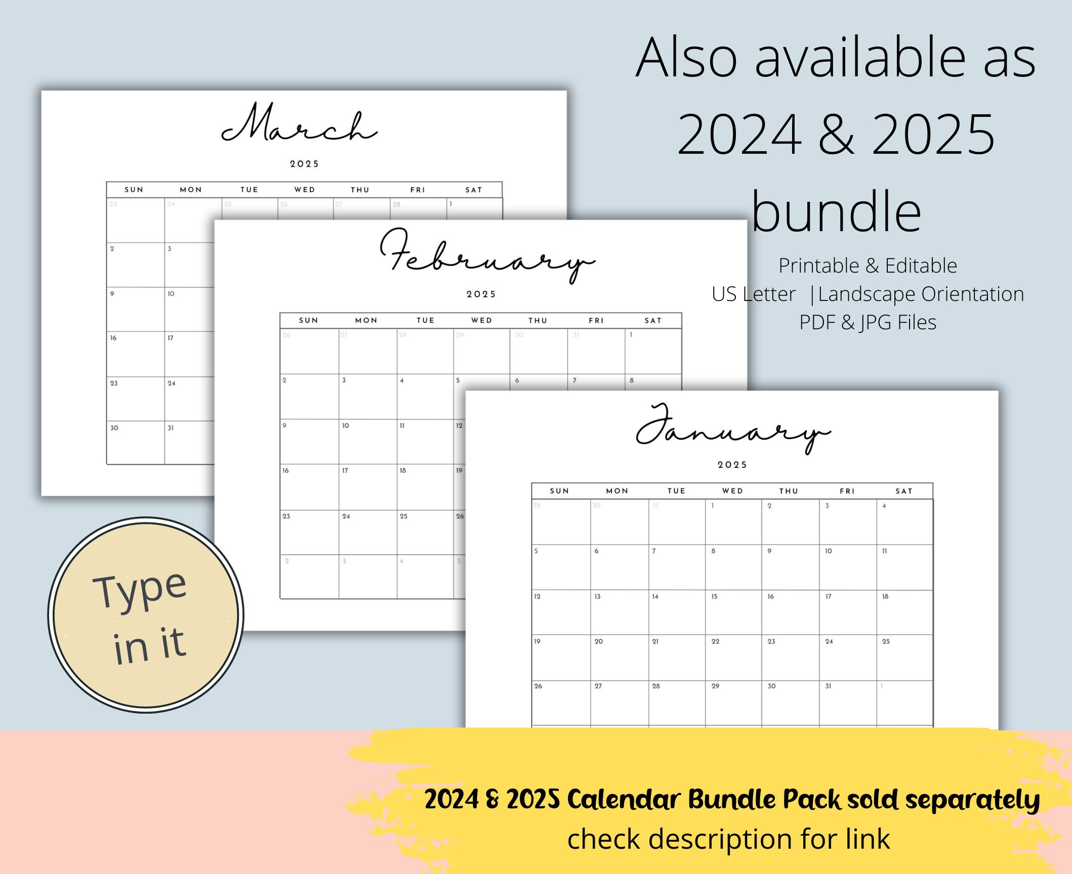2024 Editable Printable Calendars 2024 Minimalist Calendar Bundle ...