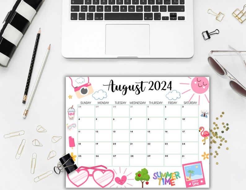 Calendario EDITABLE Agosto 2024, Calendario de pared imprimible 2024 ...