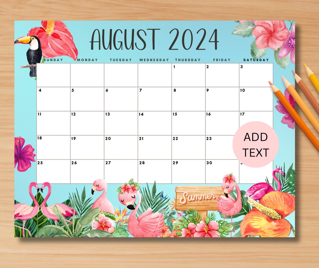 Calendario EDITABLE de agosto de 2024, Planificador mensual imprimible ...