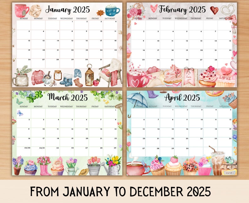 EDITABLE Monthly Calendar 2025 Bundle, Cute Printable Fillable Monthly ...