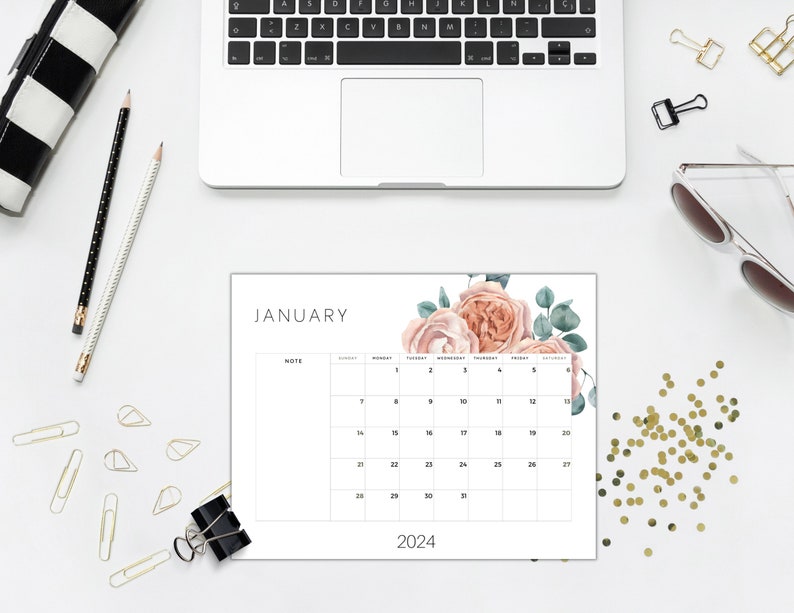 EDITABLE January Calendar 2024 January Planner, Botanical, Watercolor ...