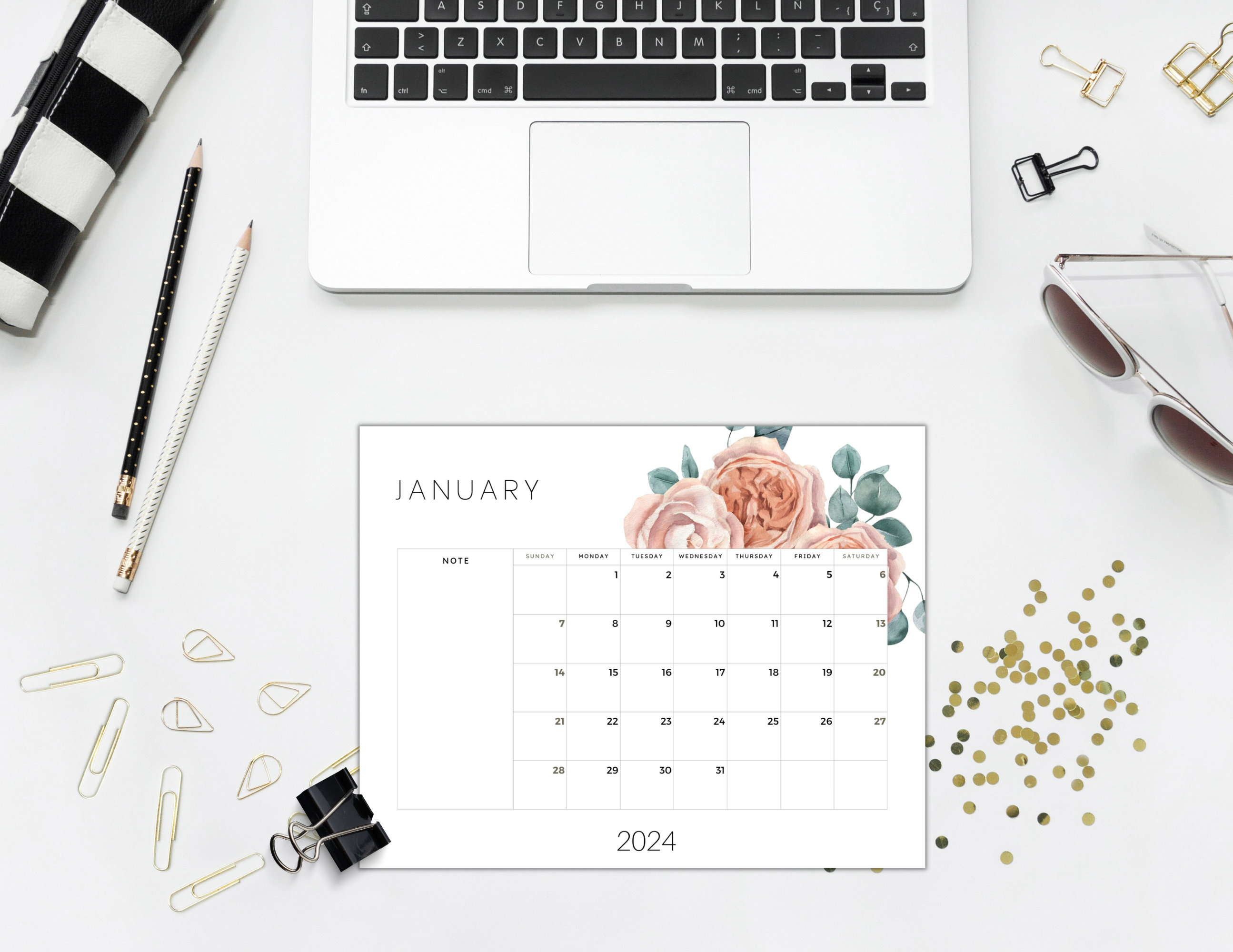 EDITABLE January Calendar 2024 January Planner, Botanical, Watercolor ...