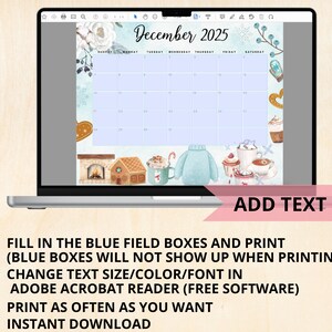 2025 EDITABLE Printable Watercolor Calendar, Printable Fillable Monthly ...