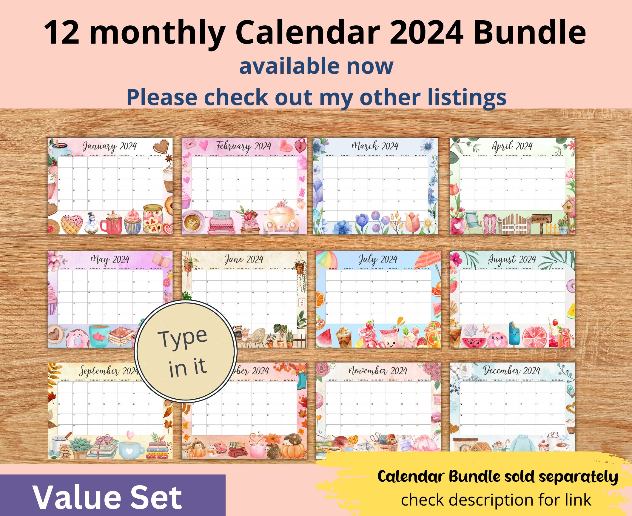 Printable Calendar 2024 Bundle, Boho Calendar, Minimalist Calendar ...