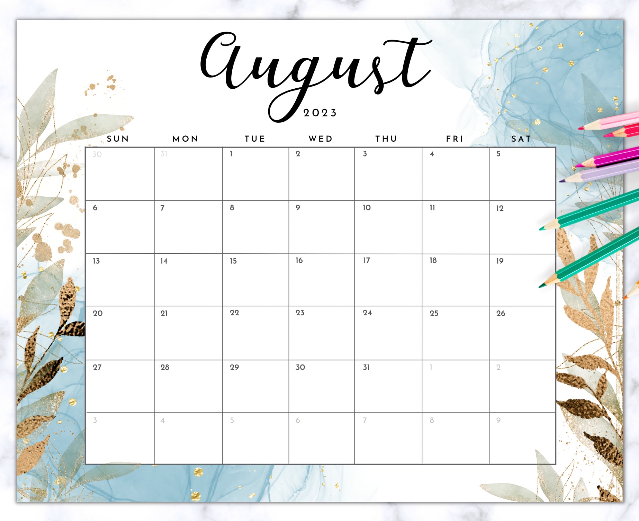 Colorful August Calendar