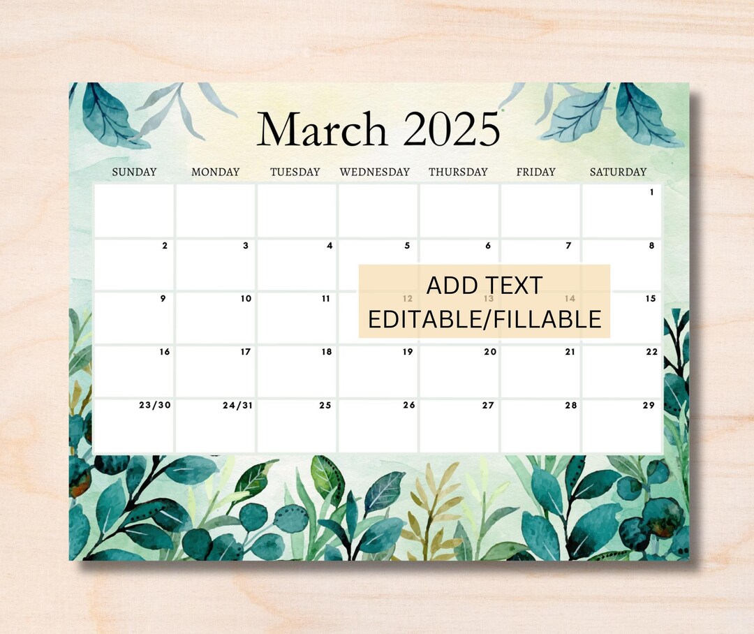 EDITABLE March 2025 Calendar, Printable Wall Calendar 2025, Cute ...