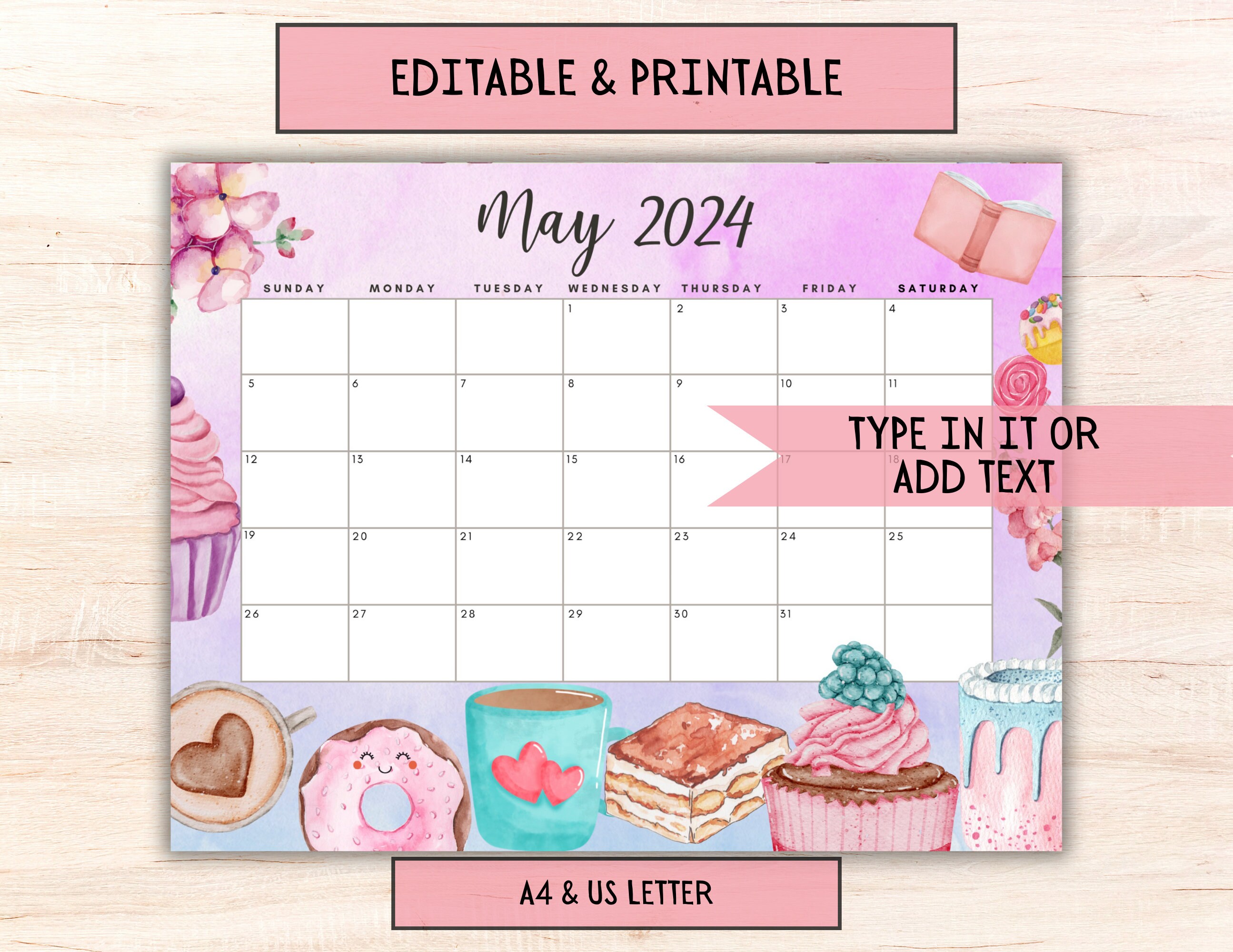EDITABLE May 2024 Calendar,printable Fillable Monthly Planner W Tea ...