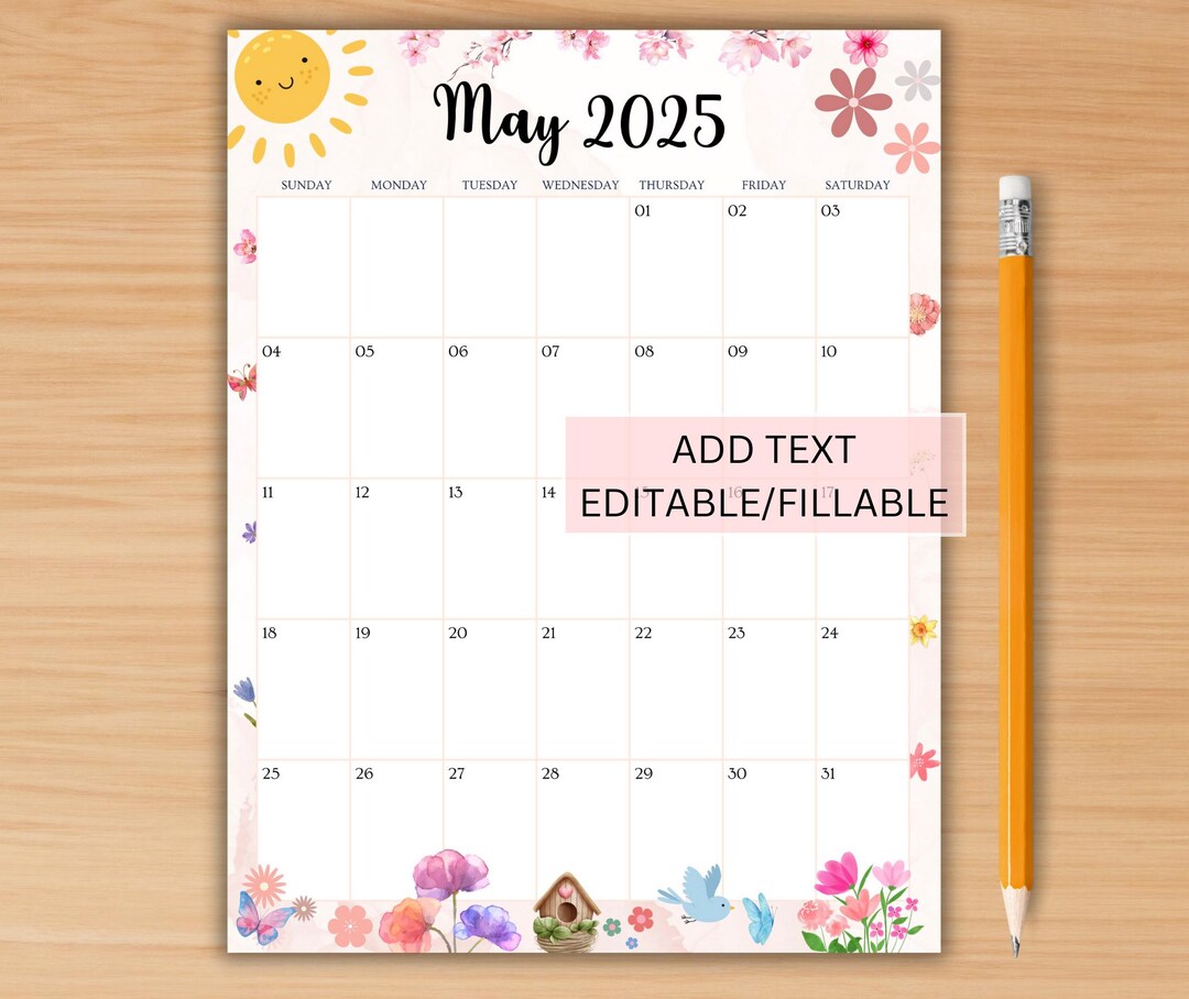 EDITABLE May 2025 Calendar, Monthly Planner for Kids, Printable ...