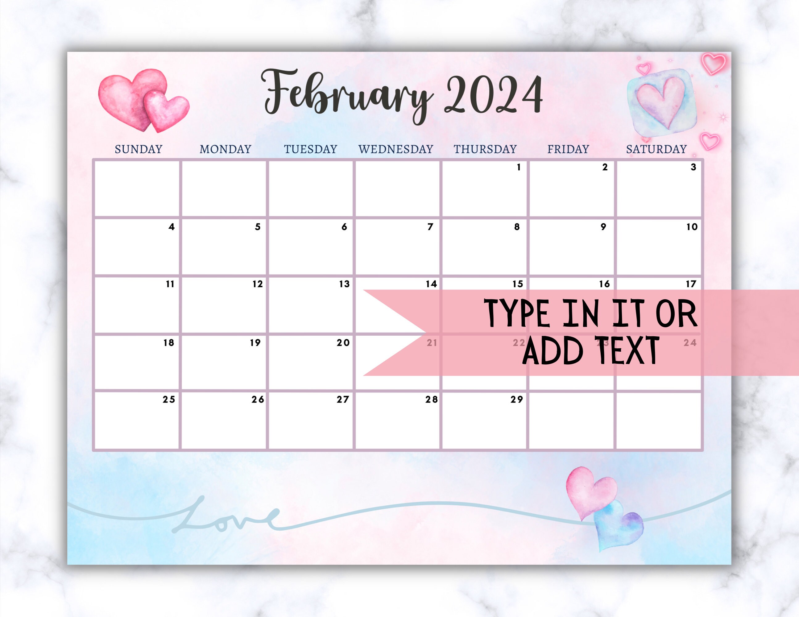 EDITABLE February 2024 Calendar, Printable February Monthly Planner ...