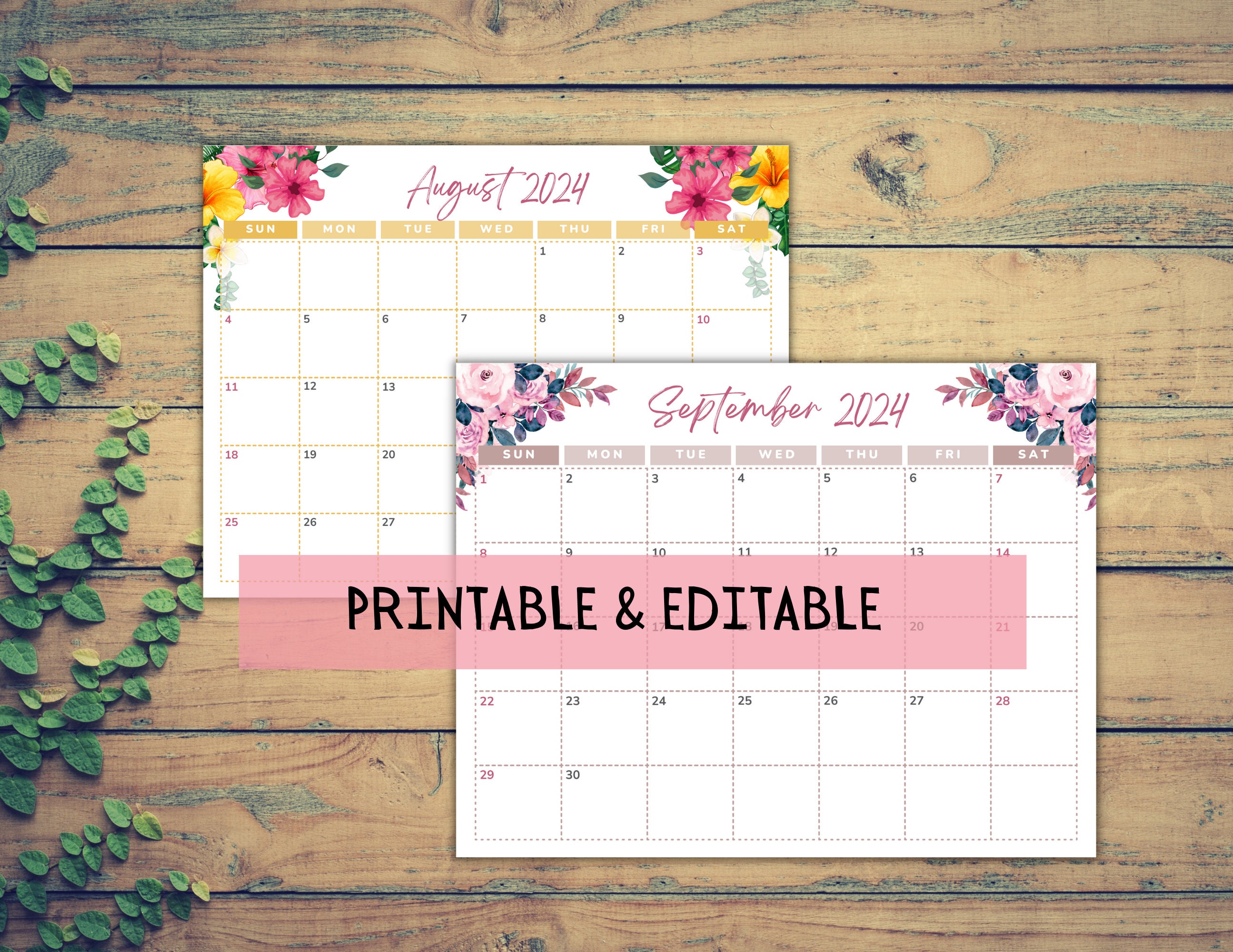 Calendar 2024 EDITABLE Fillable Printable Monthly Calendar Bundle Pack ...