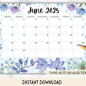EDITABLE Calendar 2025 Bundle Pack W/ Flowers, Floral Calendar, Floral ...