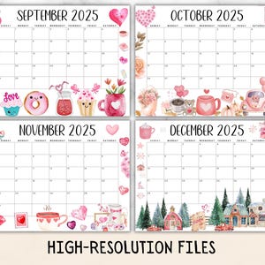 EDITABLE Wall Calendar 2025 Bundle, Pink Calendar W/ Love Hearts Sweets ...