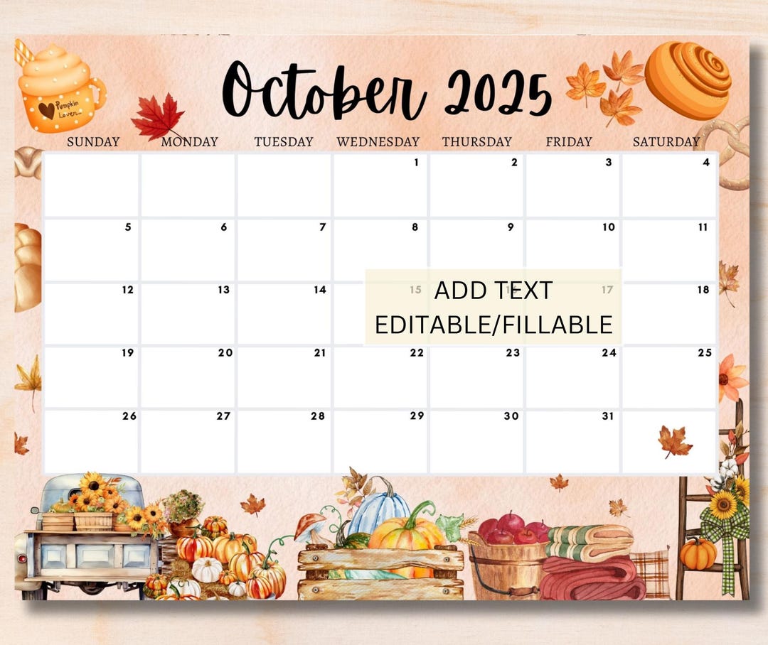Buy EDITABLE October 2025 Calendar, Printable Monthly Calendar for ...