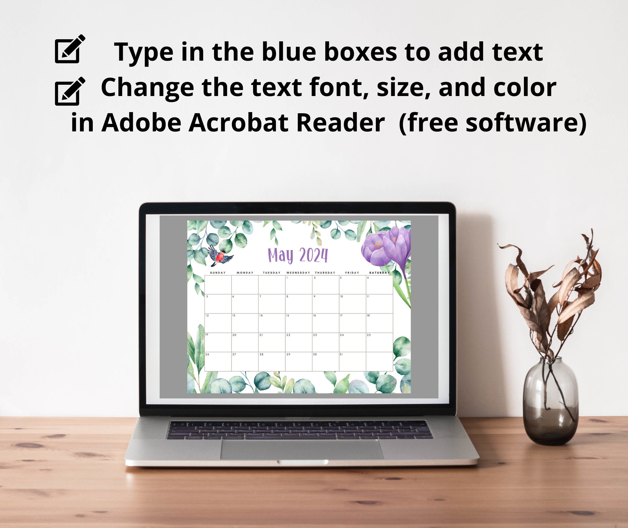 EDITABLE May 2024 Calendar Printable Fillable Monthly Calendar for May ...